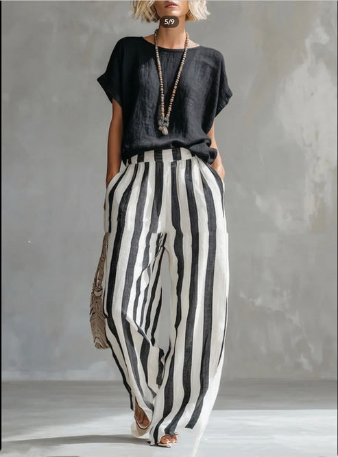 Short-sleeved Trousers Suit Summer Fashion Round Neck Pullover T-Shirt ...
